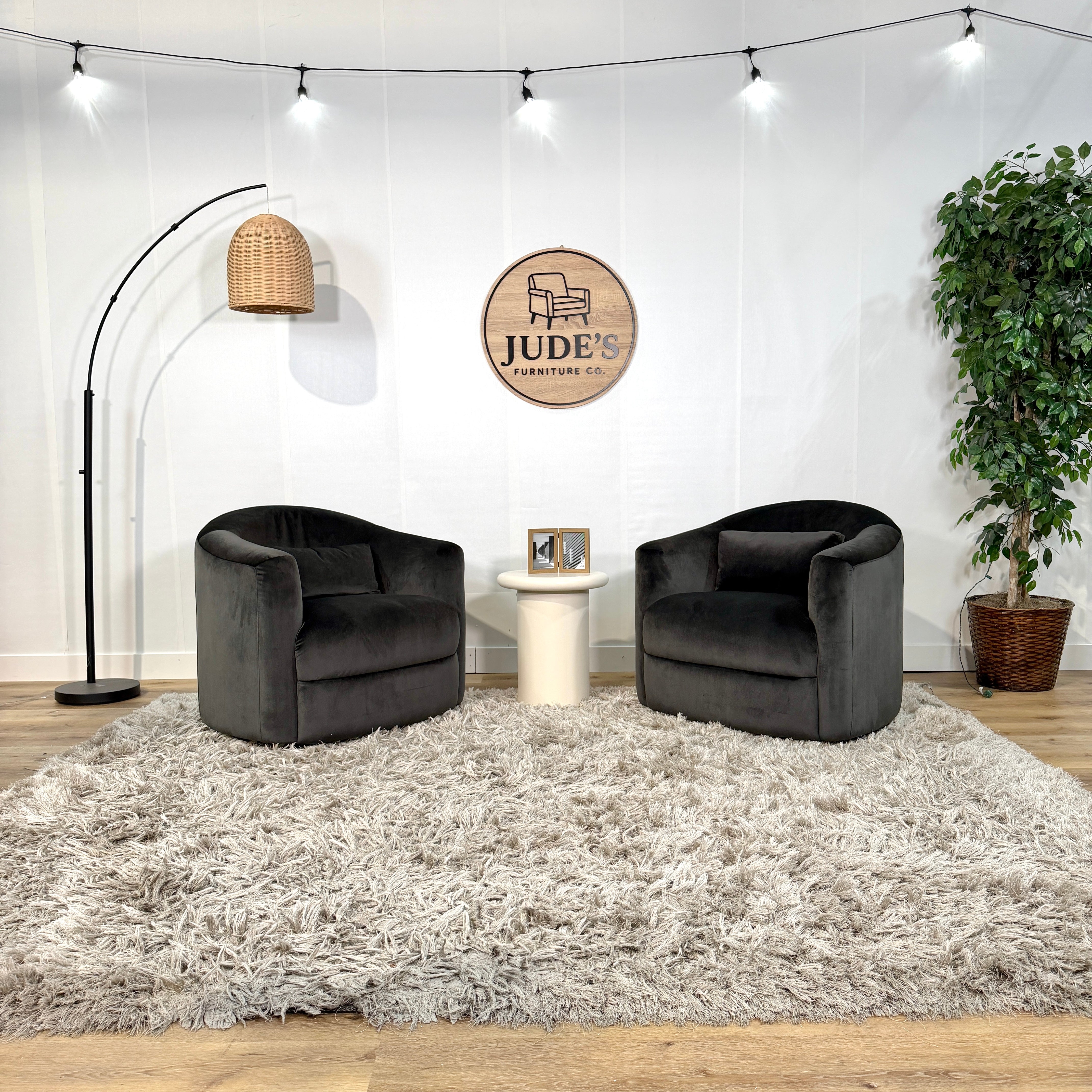 Interior Define Velvet Fiona Swivel Chair Set of Two - Delivery Availa