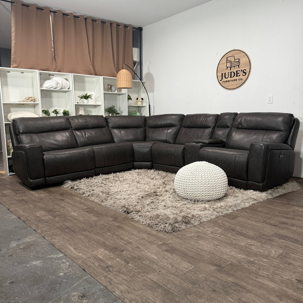 Lauretta 6 Piece Leather Power Reclining Sectional With Power Headrests